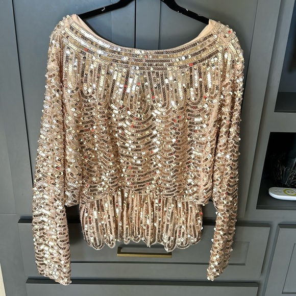 Tops | Sequin Top Gold Large | Poshmark